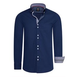 Langarmhemd Rusty Neal, Herren, Gr. M, EURO-Gr&ouml;&szlig;en, blau, 97% Baumwolle, 3% Elasthan, unifarben, Hemden, mit ausgefallenen Doppel-Kn&ouml;pfen