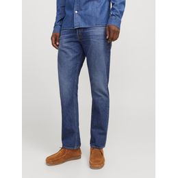 Jack & Jones Loose-fit-Jeans JACK & JONES "JJICHRIS JJORIGINAL SBD 921 SN", Herren, Gr. 32, L&auml;nge 34, blau (mid blau denim), Denim/Jeans, Obermaterial: 100% Baumwolle, leichte Abriebeffekte, loose fit lang, Jeans, Baumwolle, loose fit