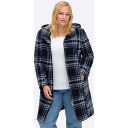 Wintermantel sheego, Damen, Gr. 48, tiefblau, eisblau, kariert, 90% Polyester, 10% Wolle, kariert, M&auml;ntel Wintermantel