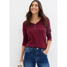 Langarmshirt bonprix, Damen, Gr. 36/38 (S), ahornrot, Jersey, Obermaterial: 100% Baumwolle, unifarben, schmal h&uuml;ftbedeckend, Rundhals, Shirts Langarmshirt, schmale Passform, Langarm, mit kurzer Knopfleiste im Henley-Stil