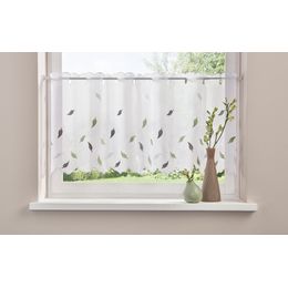 Scheibengardine OTTO HOME "Bl&auml;tter" Gr. 1, gr&uuml;n (wei&szlig;, gr&uuml;n), B:90cm H:30cm, Voile, Polyester, Gardinen, mit Stickerei, Voile, Bl&auml;tter