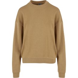 Sweater Urban Classics "Urban Classics Damen Ladies Oversized Light Terry Crewneck", Damen, Gr. M, beige (unionbeige), 70% Baumwolle, 30% Polyester, unifarben, Rundhals, Sweatshirts Sweater