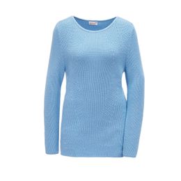 Strickpullover GOLDNER "Baumwollpullover mit Patentgrobstrick", Damen, Gr. 42, blau (regattablau), Obermaterial: 100% Baumwolle CO., U-Boot-Ausschnitt, Rippe, Pullover Strickpullover, Ohne