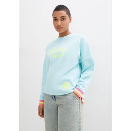 Sweatshirt bonprix, Damen, Gr. 36/38 (S), polarmint bedruckt, Sweatware, Obermaterial: 100% Baumwolle, kontrastfarbene Details, unifarben, loose fit Po-bedeckend, Rundhals, Sweatshirts Sweatshirt, loose fit Passform, mit Neon-Details, aus 100% Baumwolle, Langarm