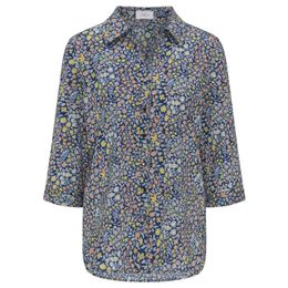 Hemdbluse GOLDNER "Kurzgr&ouml;&szlig;e Hemdbluse mit floralem Muster", Damen, Gr. 20, blau (hellblau, melba, gemustert), Obermaterial: 100% Polyester PES., weit Manschette, Blusen Hemdbluse, Mit offenem Kragen
