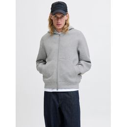 Jack & Jones Kapuzensweatshirt JACK & JONES "JCOCOVER SCUBA SWEAT ZIP HOOD NOOS", Herren, Gr. L, grau (light grau melange), angeraute Sweatware, Obermaterial: 65% Polyester, 30% Viskose, 5% Elasthan, meliert, relaxed fit, Rippb&uuml;ndchen, Sweatshirts