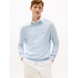 Rundhalspullover Tommy Hilfiger "ESSENTIAL COTTON", Herren, Gr. M, blau (breezy blau), Strick, Obermaterial: 100% Baumwolle, regular fit, Rundhals, Rippb&uuml;ndchen, Pullover Rundhalspullover, Crewneck Regular Fit Premium Mode