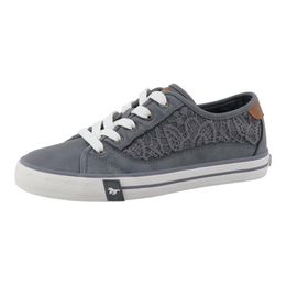 Sneaker Mustang Shoes "Winona", Damen, Gr. 36, jeansblau, Lederimitat, Textil, Schuhe Sneaker, Freizeitschuh, Halbschuh, Schn&uuml;rschuh mit Makramee-Stickerei