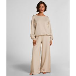 Hunkem&ouml;ller Pyjama HUNKEM&Ouml;LLER "Sweatpant Rory", Damen, Gr. L, beige (grau), 50% Baumwolle, 50% Modal, Homewear-Sets Pyjama