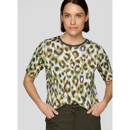 Kurzarmshirt Rabe, Damen, Gr. 44, khaki, Web, Obermaterial: 50% Baumwolle, 50% Viskose, tailliert h&uuml;ftbedeckend, Rundhals, gerader Abschluss, Shirts, im Leo-Look