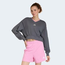 Sweatshirt adidas Sportswear "STADIUM, V-AUSSCHNITT", Damen, Gr. L, grau six, st tropic bloom, ch solid grau, Obermaterial: 100% Baumwolle, V-Ausschnitt, angesetztes B&uuml;ndchen, Sweatshirts Sweatshirt