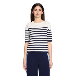 Kurzarmshirt Cartoon "Damen mit Rundhalsausschnitt", Damen, Gr. 34, schwarz-wei&szlig; (wei&szlig;, dunkelblau), Obermaterial: 55% Viskose, 30% Polyester, 15% Polyamid, regular fit normal, Rundhals, Shirts