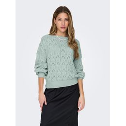 Strickpullover Only "ONLBRYNN LIFE STRUCTURE L/S PUL KNT", Damen, Gr. S, jadeite, Strick, Obermaterial: 70% Baumwolle, 30% Polyester, unifarben, Basic h&uuml;ftlang, U-Boot-Ausschnitt, Strickb&uuml;ndchen, Pullover Strickpullover