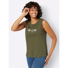 Shirttop Casual Looks, Damen, Gr. 38, gr&uuml;n (oliv), 100% Baumwolle, gemustert, unifarben, Rundhals, Tops Shirttop