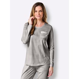 w&auml;schepur Pyjamaoberteil W&Auml;SCHEPUR "Schlafanzug-Shirt", Damen, Gr. 44/46, grau (steingrau, wei&szlig;, geringelt), 100% Baumwolle, gemustert, gestreift, Shirts