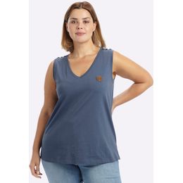 Shirttop sheego, Damen, Gr. 40, rauchblau, 100% Baumwolle, unifarben, V-Ausschnitt, Tops Shirttop