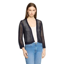 Strickjacke Betty Barclay "Damen mit Lochmuster", Damen, Gr. 36, blau (dunkelblau), Strick, Obermaterial: 100% Polyacryl, Basic, gerade normal, V-Ausschnitt, Strickjacken Strickjacke