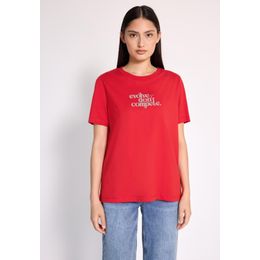 T-Shirt STREET ONE STUDIO, Damen, Gr. 34, rot (mandarin rot), Web, 100% Baumwolle, unifarben, normal normal, Rundhals, abgesteppt, Shirts T-Shirt, aus reiner Baumwolle