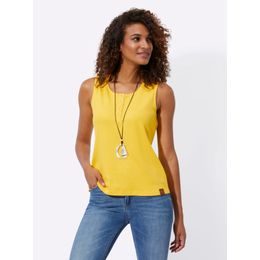Shirttop Casual Looks, Damen, Gr. 36, gelb (sonnengelb), 95% Baumwolle, 5% Elasthan, unifarben, Rundhals, Tops Shirttop