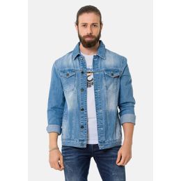 Cipo & Baxx Jeansjacke CIPO & BAXX "CJ289", Herren, Gr. L, blau (lightblau), Stoff, 100% Baumwolle, unifarben, regular fit normal, V-Ausschnitt, 1-Knopf-Manschette, Jacken Jeansjacke, mit Knopfleiste