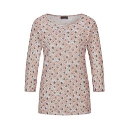 Print-Shirt GOLDNER "Halbarm Viskoseshirt im Allover-Design", Damen, Gr. 38, beige (beige, gemustert), Obermaterial: 80% Polyester PES. 15% Viskose CV. 5% Elasthan EL., U-Boot-Ausschnitt, Shirts, U-Boot-Ausschnitt