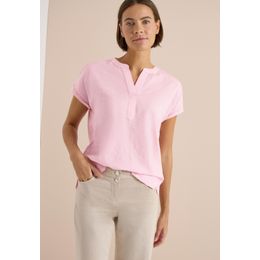 Kurzarmbluse Cecil, Damen, Gr. XL (44), rosa (light blush rose), Web, 75% Baumwolle, 25% Modal, unifarben, klassisch normal, Rundhals, B&uuml;ndchen, Blusen, mit geschlitztem Rundhalsausschnitt