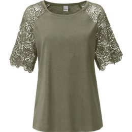 Heine Damen Rundhalsshirt mit Spitze khaki Gr&ouml;&szlig;e 44