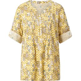 CR&Eacute;ATION L Damen Longbluse mit krempelbaren &Auml;rmeln sand-ocker-bedruckt Gr&ouml;&szlig;e 38