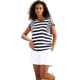 Heine Damen Streifenshirt aus Flammgarn marine-wei&szlig;-gestreift, Gr&ouml;&szlig;e 40