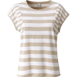 Heine Damen Streifenshirt aus Flammgarn sand-wei&szlig;-gestreift, Gr&ouml;&szlig;e 46