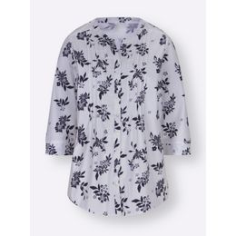 CR&Eacute;ATION L Damen Longbluse mit Blumen-Muster wei&szlig;-nachtblau-bedruckt Gr&ouml;&szlig;e 38