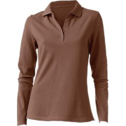Heine Damen Langarm-Poloshirt in Pikee-Qualit&auml;t braun Gr&ouml;&szlig;e 48
