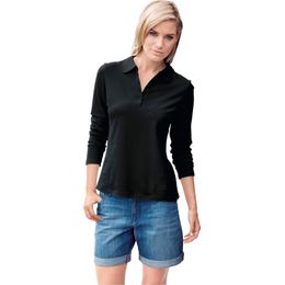 Heine Damen Langarm-Poloshirt in Pikee-Qualit&auml;t schwarz Gr&ouml;&szlig;e 48