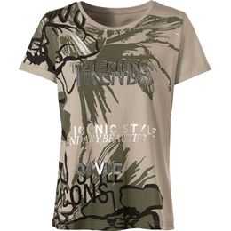 Heine Damen Kurzarmshirt mit Folienprint schlamm-bedruckt Gr&ouml;&szlig;e 44