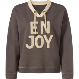 Heine Damen Sweatshirt mit Schriftzug dunkeltaupe Gr&ouml;&szlig;e 50