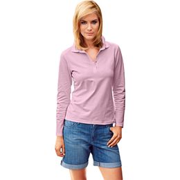 Heine Damen Langarm-Poloshirt in Pikee-Qualit&auml;t ros&eacute; Gr&ouml;&szlig;e 48