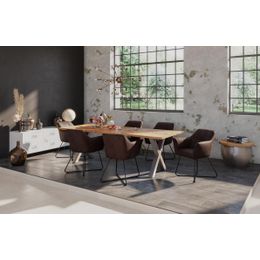 Essgruppe 180 cm Mango naturfarben X-Gestell silber mit 6 St&uuml;hlen DORA