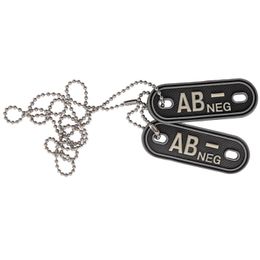 MFH 3D Blutgruppenmarke mit Ketten schwarz/glow, Blutgruppe AB Neg