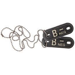 MFH 3D Blutgruppenmarke mit Ketten schwarz/glow, Blutgruppe B Neg