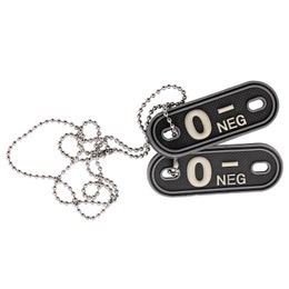 MFH 3D Blutgruppenmarke mit Ketten schwarz/glow, Blutgruppe 0 Neg