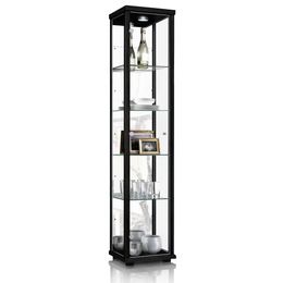 K-M&ouml;bel Glasvitrine, Schwarz, Holzwerkstoff, 4 F&auml;cher, Rechteckig, 37x176x33 cm, Wohnzimmer, Wohnzimmer-Sets & Serien, Vitrinenschr&auml;nke