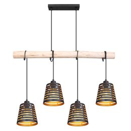 Globo LIGHTING H&auml;ngeleuchte "ABLONA", schwarz, 1 Stk., Leuchten, H&auml;ngelampe/Pendelleuchte/Holz/goldfarben/H&ouml;he k&uuml;rzbar, H&auml;ngeleuchte