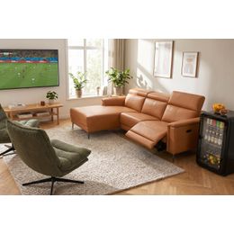 Ecksofa OTTO HOME "LUND, L-Form, 261cm, man. o. elektr. Relaxfunktion (mit USB-A)", braun (cognac), B:261cm H:97cm T:179cm, Kunstleder 100% Polyurethan, Sofas, Ecksofa, und Kopfteilverstellung