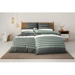 Bettw&auml;sche OTTO HOME "Majoran", gr&uuml;n (jade), B/L: 135cm x 200cm, 1 Stk., 1 Stk., Polycotton recycelt, B/L: 80cm x 80cm, 2, Polycotton recycelt, Obermaterial: 52% Polyester, 48% Baumwolle, Bettw&auml;sche, Bettw&auml;sche, gestreifte Bettw&auml;sche, Marke H.I.S by OTTO home, Topseller