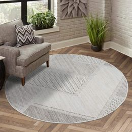 Teppich Carpet City "LINDO 8877", gr&uuml;n, H:11mm &Oslash;:200cm, Obermaterial: 100% Polyester, Teppiche, Teppich, Kurzflor, Hochtief-Muster/ 3D-Effekt, Boho-Stil, Wohnzimmer