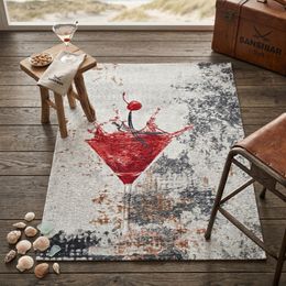 Teppich Sansibar "Keitum 014", bunt (rot, multi), B:80cm H:3mm L:150cm, Polyester, Teppiche, Teppich, Flachgewebe, modernes Design, Motiv Martiniglas