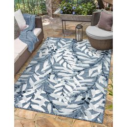 Outdoorteppich "Olivia, LAGERR&Auml;UMUNG", blau (blau,grau), B:240cm H:8mm L:320cm, Polypropylen, MyFlair M&Ouml;BEL & ACCESSOIRES, Teppiche, Outdoorteppich, Bl&auml;tter Motiv, Hoch-Tief Effekt, Outdoor geeignet, Balkon, Terrasse