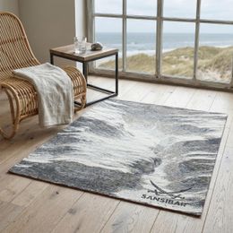 Teppich Sansibar "Keitum 032", grau, B:80cm H:3mm L:150cm, Polyester, Teppiche, Teppich, Flachgewebe, modernes Design, Motiv Brandung & Wellen