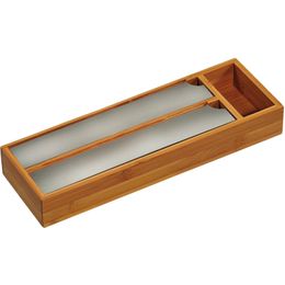 Folienspender Kesper "mit 3 F&auml;chern, 2 davon mit Abrisskanten", beige (natur), H:5,5cm L:39,5cm T:13cm, K&uuml;chenrollenhalter, f&uuml;r Alufolie und Frischhaltefolie
