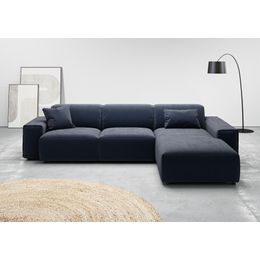 Ecksofa Home Affaire "Glimminge auch in Breitcord, Feincord, Boucl&eacute; + Easy care-Bezug", blau (dunkelblau), B:294cm H:71cm T:191cm, 100% Polyester, Sofas, Ecksofa, L-Form, Breite 294, Zierkissen